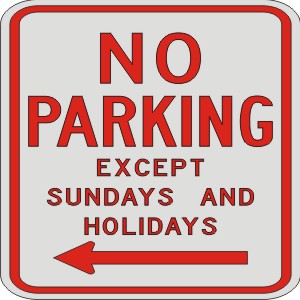R7-3 No Parking Excpet on Sundays and Holidays with Left Arrow